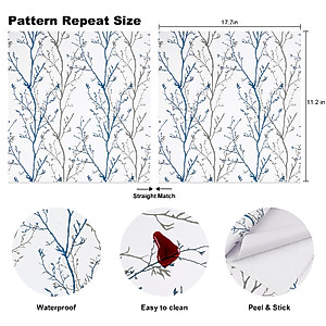 Melwod Grey Blue Tree Branches Peel and Stick Contact Paper 17.7" x 78.7" Modern Tree Branch Removable Wallpaper Natural Wall Paper Self-Adhesive Vinyl for Drawer Liner Furniture Crafts Accent Walls