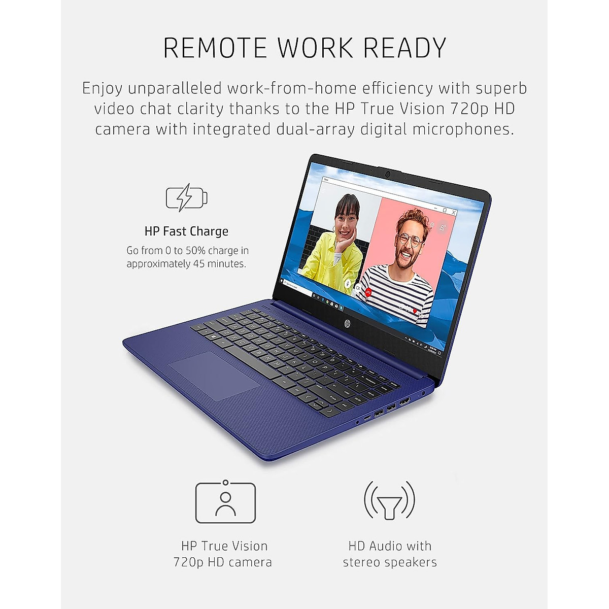 HP 14 Laptop, Intel Celeron N4020, 8GB RAM, 64 GB Storage, 14-inch HD Touchscreen, Intel UHD Graphics 600, Windows 11, Thin & Portable, 4K Graphics, One Year of Microsoft 365, Indigo Blue