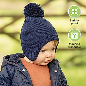 Baby Beanies, Baby Hats for Boys, Girls - Cute Toddler Winter Hat, Soft & Stretchy Beanies for Infant, Newborn 6-36 Months, Cozy & Warm with Earflap Muff & Pom (Navy)