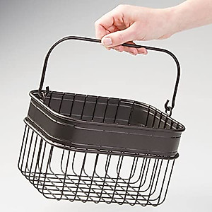 mDesign Small Metal Storage Basket Bin with Handle for Organizing Hand Soap, Body Wash, Shampoo, Lotion, Conditioner, Hand Towels, Hair Styling Accessories - Cameo Collection - 3 Pack - Bronze
