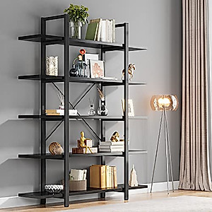 Tribesigns 5-Tier Bookshelf, Vintage Industrial Style Bookcase 72 H x 12 W x 47L Inches, Black