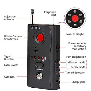 DYAN Hidden Camera GSM Audio Bug Detector Anti Spy Finder GPS Signal Lens Detector - Camera Detector - Bug Detector