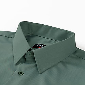 FAHIZO Men's Short Sleeve Dress Shirt Regular Fit Soild Casual Business Stretch Button Down Shirts with Pocket, Green-L