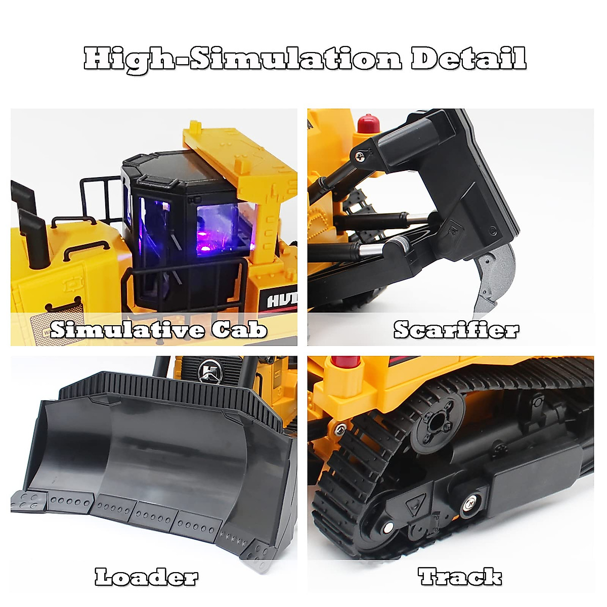 Dollox Remote Control Bulldozer 1/16 RC Front Loader Tractor Toy 2.4Ghz RC Construction Vehicles RC Dozer Toys for Boys Adults, 11 Channel Track Dozer Cars with Light & Sound for Kids