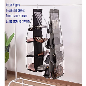 AARAINBOW 2 Packs Hanging Handbag Purse Organizer, Purse Bag Organizer Storage Hanging Bag Organizer for Closet Rack for Purses 8 Pockets Wardrobe Closet Space Saving, 41L*13.5W (B, 2 Black)