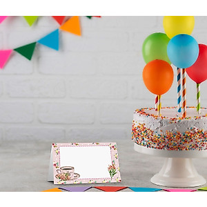 Table Place Card, Tea Party Themed Tent Style Cards, Pack of 25 Half-Fold Reception Place Card, Perfect for Bride Shower, Birthday Party, Banquet and Special Events C26