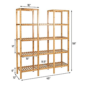 COSTWAY Plant Stand Indoor, 5-Tier Bamboo Plant Display Organizer with Stand for Multiple Plants, Plant Shelf Outdoor for Window, Garden, Balcony, Living Room
