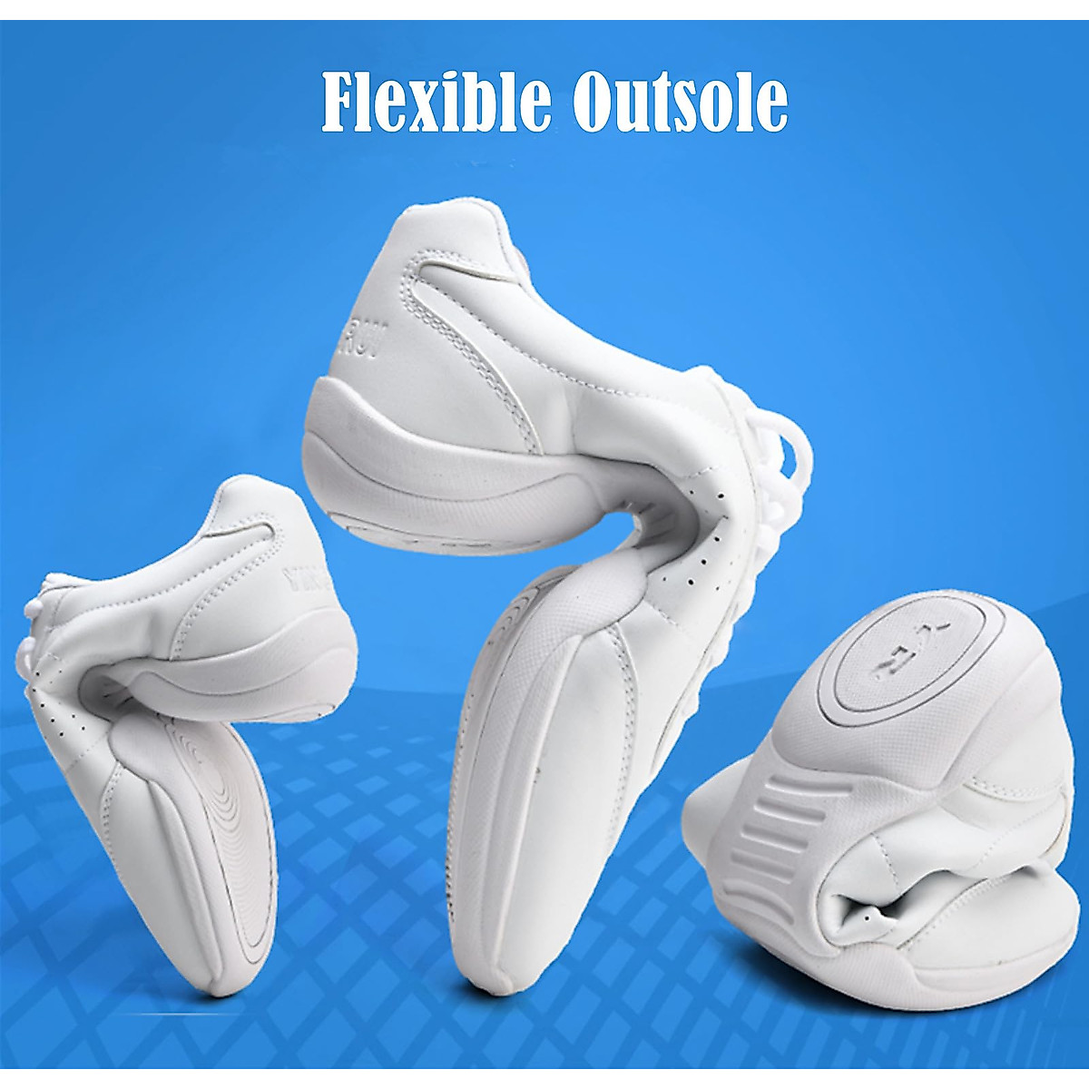 DADAWEN Adult & Youth White Cheerleading Shoe Athletic Sport Dance Shoes Training Competition Tennis Sneakers Cheer Shoes White US Size 5 M Big Kid