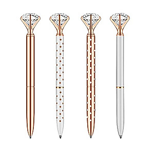 PASISIBICK 4 PCS Diamond Pens Bling Crystal Metal Ballpoint Pen Office Supplies, Rose Gold/Silver/White With Rose Polka Dots/Rose Gold With White Polka Dots, Includes 4 Pen Refills