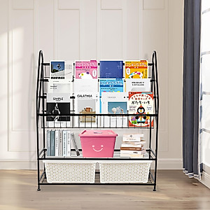 Bookshelf,Large Black Bookcase,Large Capacity Books Toys Organizer,Kids Black Bookshelf LargeFreestanding for Children Room,Stable Bookcase Bookstore Library Unit Storage Kids Bed Living Room