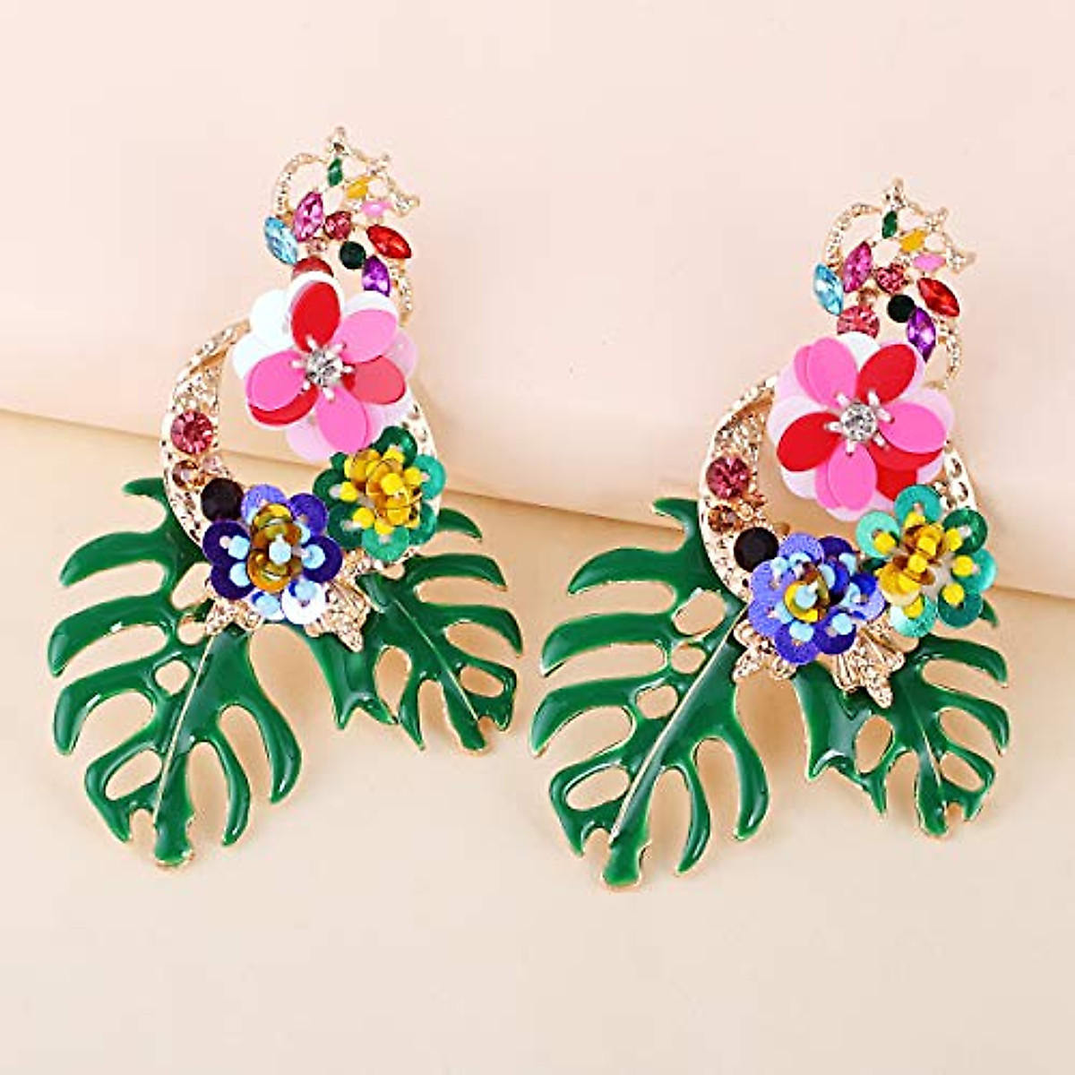 Fahion Statement Vintage Drop Dangle Earrings for Women Girls Green Crystal Earrings