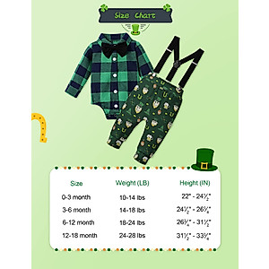 WIQI 6-12 Months Baby Boys My First St. Patrick's Day Outfit Infant Bowtie Bodysuit Pattern Suspender Pants Clothes Set