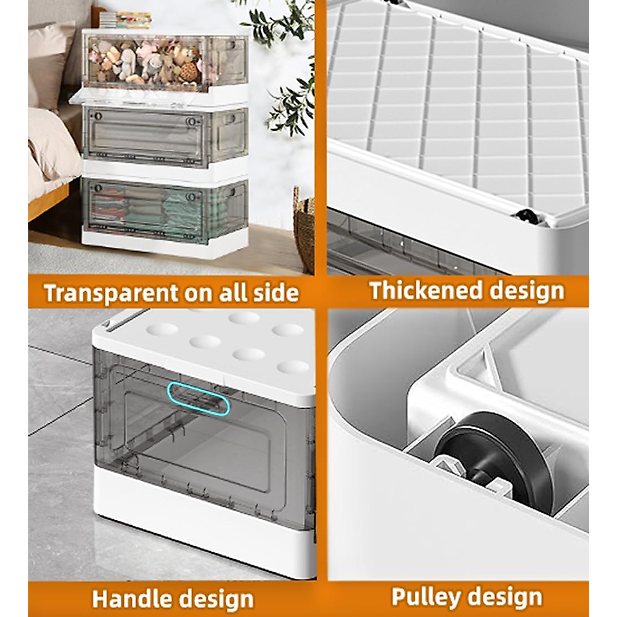 Oneshow Clearance Storage Drawers,4 Tier Plastic Storage Bins,Foldable Stackable Sorage Bins,Tall Plastic Drawers Room Organizers,Large Clothing Storage Bins(4 Pack, Side Open-17.4Gal)