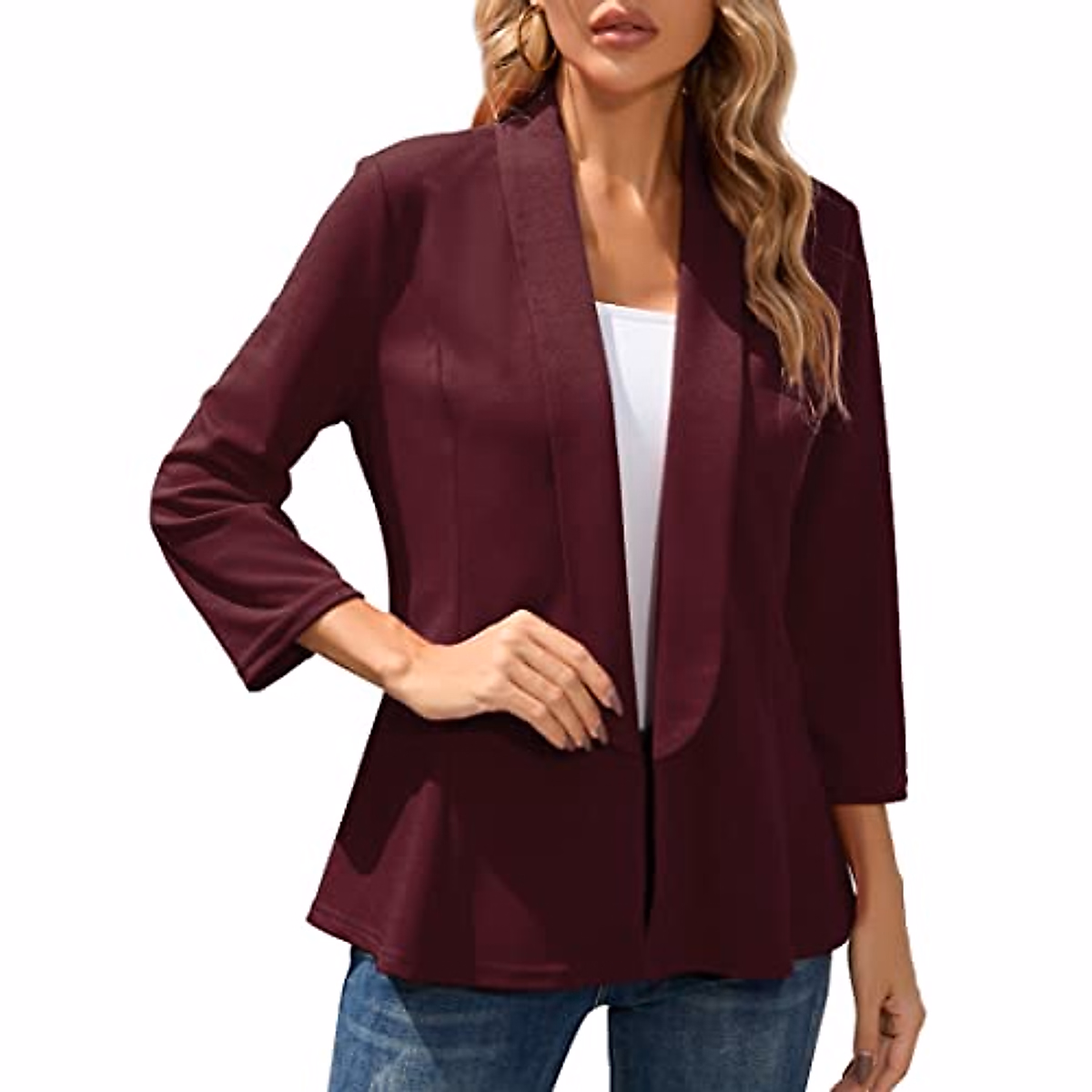 KOJOOIN 3/4 Sleeve Blazers for Women Business Casual Blazers for Work Lightweight Blazers Suit Jackets Grape Purple XL