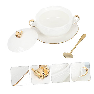 1 set Tea Lid Jar Lids with Relief Ice White Handles Disc Sealing Bowls for Seasoning Dessert Bird Ceramic Steam Holder Saucer Stock Casserole and Food Steaming Home Double