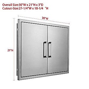 Outdoor Kitchen Doors- 30"W x 21"H - Stainless Steel BBQ Double Access Door,Flush Mount for Outdoor Kitchen and BBQ Island