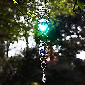12 inch Gazing Ball Spiral Tail, Prefdo Stainless Steel Wind Spinner Stabilizer with 2 Glass Balls Prism and Hanging Swivel Hook for Outdoor Yard Garden Decoration(Royal Blue)