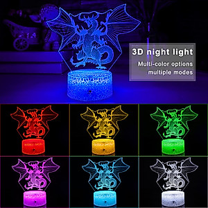 Dragon Lamp 3D Dragons Night Light for Kids with Remote & Smart Touch 7 Colors + 16 Colors Changing Dimmable Dragon Toys for 3 4 5 6 7 8 Year Old Boys Christmas Birthday Gifts (Remote Control)