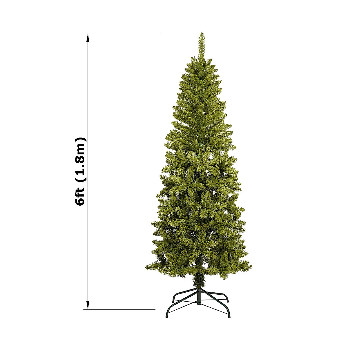 6 Feet Hinged Pencil Artificial Christmas Tree with Foldable Metal Stand, 460 Tips Recycled PVC Plastic, Kingswood Fir Green