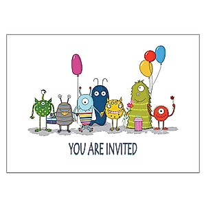 the lazy panda card company 20 Eco Friendly Monster Birthday Invitations for Children (With Blue Envelopes)