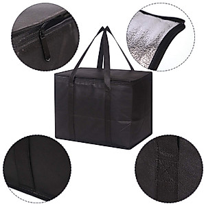 Set of 4 Large Insulated Reusable Grocery Bags with Sturdy Zipper and Handles, Foldable Washable Heavy Duty Cooler Totes for Hot or Cold Food Delivery, Groceries, Travel, Shopping