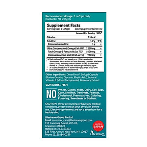 LABO Nutrition OmaxPure DHA76 Omega 3 Fish Oil, Ultra-Concentrated 76% 950mg DHA, EPA, 60 Count, Pharmaceutical Grade, Supercritical CO2 Extracted rTG Form, for Heart, Joint, Brain & Immune Health