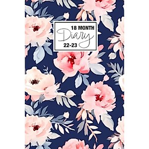 2023 - 2024: 18 Month Diary A5 Week to View on 2 Pages Weekly Journal Agenda WO2P Planner Jul 23 to Dec 24 Horizontal With Moon Phases, UK & US ... And Blush Pink Peonies Pattern Floral Flowers
