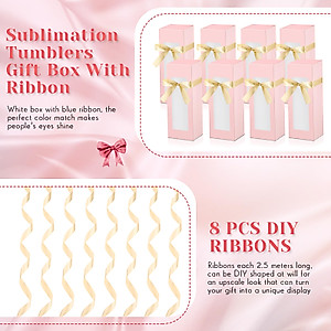 PerKoop 24 Pcs Tumbler Gift Boxes with Ribbon Sublimation Tumbler Transparent Exhibition Gift Boxes 12 oz, 20 oz, 30 oz Heat Press Sublimation Blanks Skinny Tumbler Gift Wrapping (Pink, Yellow)