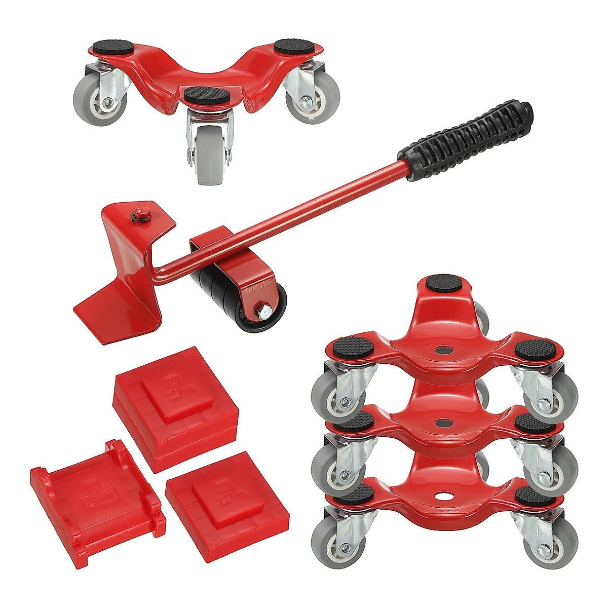 PATIKIL Furniture Mover Dolly, Heavy Furniture Triangle Moving Dolly with 3 Wheels 6-Inch Steel Movers Dolly with Lifter, 500 Lbs Capacity, Red