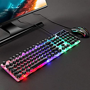 shlutesoy GTX300 Wired USB Colorful LED Backlit Gaming Keyboard with Mouse for PC Laptop White