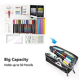 ProCase Pencil Case Holder Pen Bag Pouch, Graduation Gifts for College Student Preppy Teen Boys Girls Teachers Adults -Black