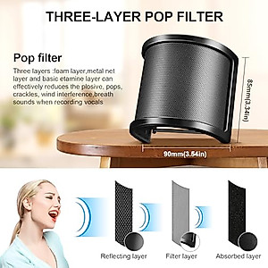 Pop Filter,Aokeo [Upgraded Three Layers] Metal Mesh & Foam & Etamine Layer Microphone Windscreen Cover Handheld Mic Shield Mask,Microphone Accessories for Vocal Recording,Youtube videos,Streaming
