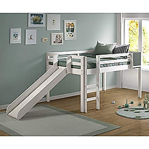 Naomi Home Cindy Kids Loft Bed with Slide, Twin Loft Bed with Slide, Toddler Loft Bed with Slide, Loft Bed Slide with Ladder, Chalkboard, Pine Wood Space Saving Kids Bed Frame for Boys, Girls, White