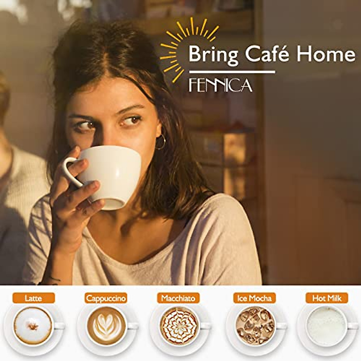 Milk Frother and Steamer, FENNICA 4-in-1 Electric Coffee Frother, Hot and Cold Milk Steamer with Spatula & 4 Whisks, Auto Shut-Off for Latte, Cappuccino, Macchiato