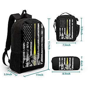 Nerxy School Backpack Set 3 Pcs Baseball US Flag Printed Large Bookbags Heavy Duty Shoulder Packs Teenager Girls Boys