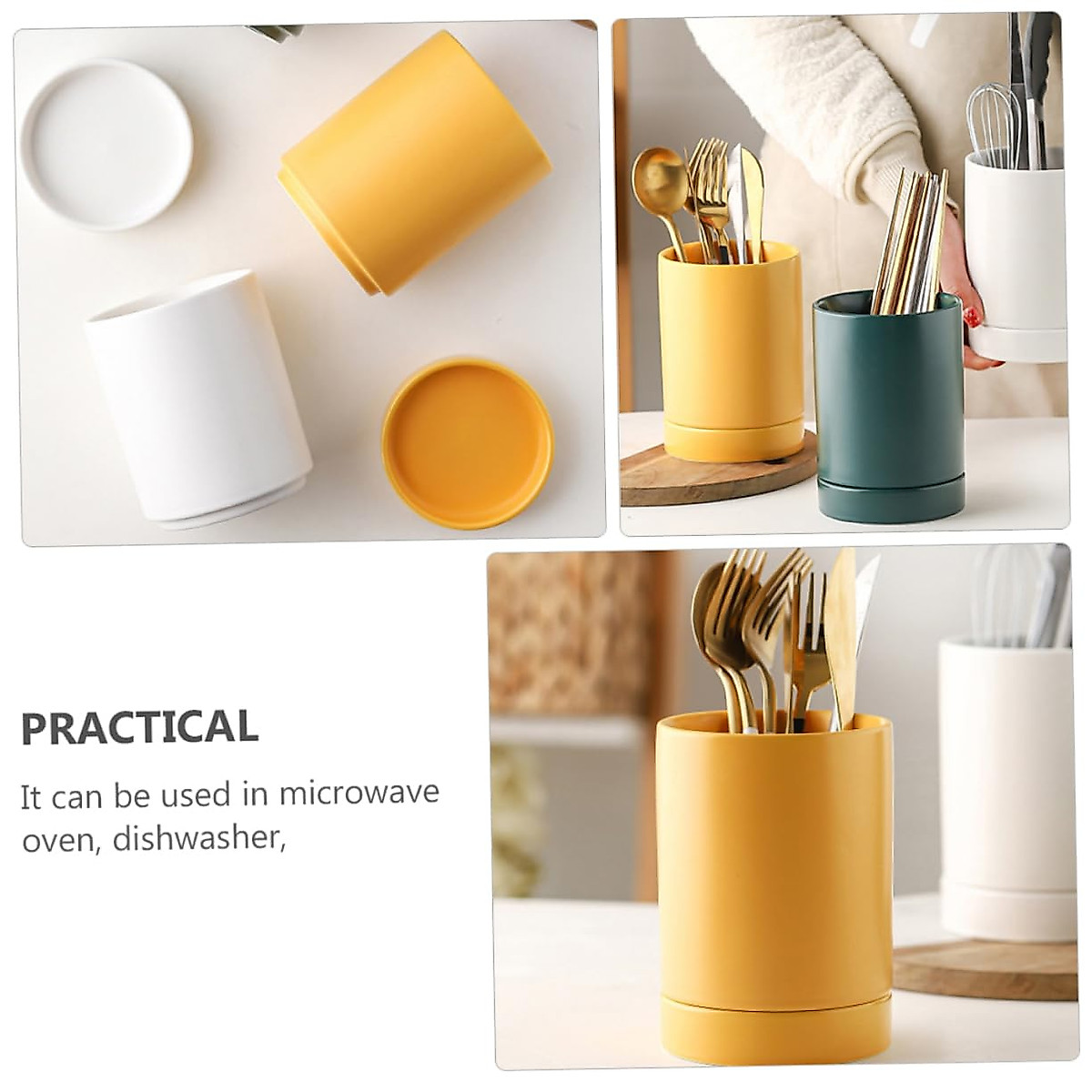 Cabilock 1 Set Kitchen Ceramic Utensil Holder Countertop Kitchen Utensil Crocks Holder Caddy for Cooking Tool Utensils Flatware Organizer Yellow