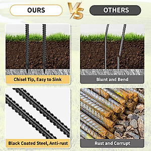 Besitu 24 Inches Straight Rebar Stakes(20-Pack), 1/2" Diameter Steel Metal Stakes for Garden with Chisel Point End Heavy Duty Ground Anchors for Landscape, Concrete Form, Camping & Trapping Black