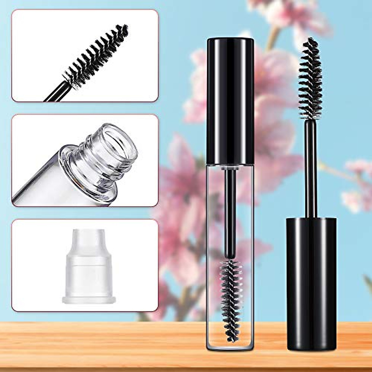12 Pieces 10 ml Empty Mascara Tubes Eyelash Serum Tubes and Eyeliner Tubes Set Includes 4 Eyelash Cream Container Bottle, 4 Liquid Eyeliner Mascara Container, 4 Funnels for Castor Oil DIY Mascara