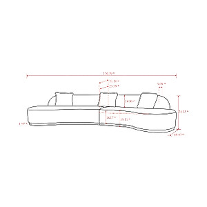 Pasargad Home Simona Collection Curved Sofa - Textured Fabric Upholstery, Living Room, Luxury Room Sofa with 3 Pillows, 150.4" Width, Grey/Gold