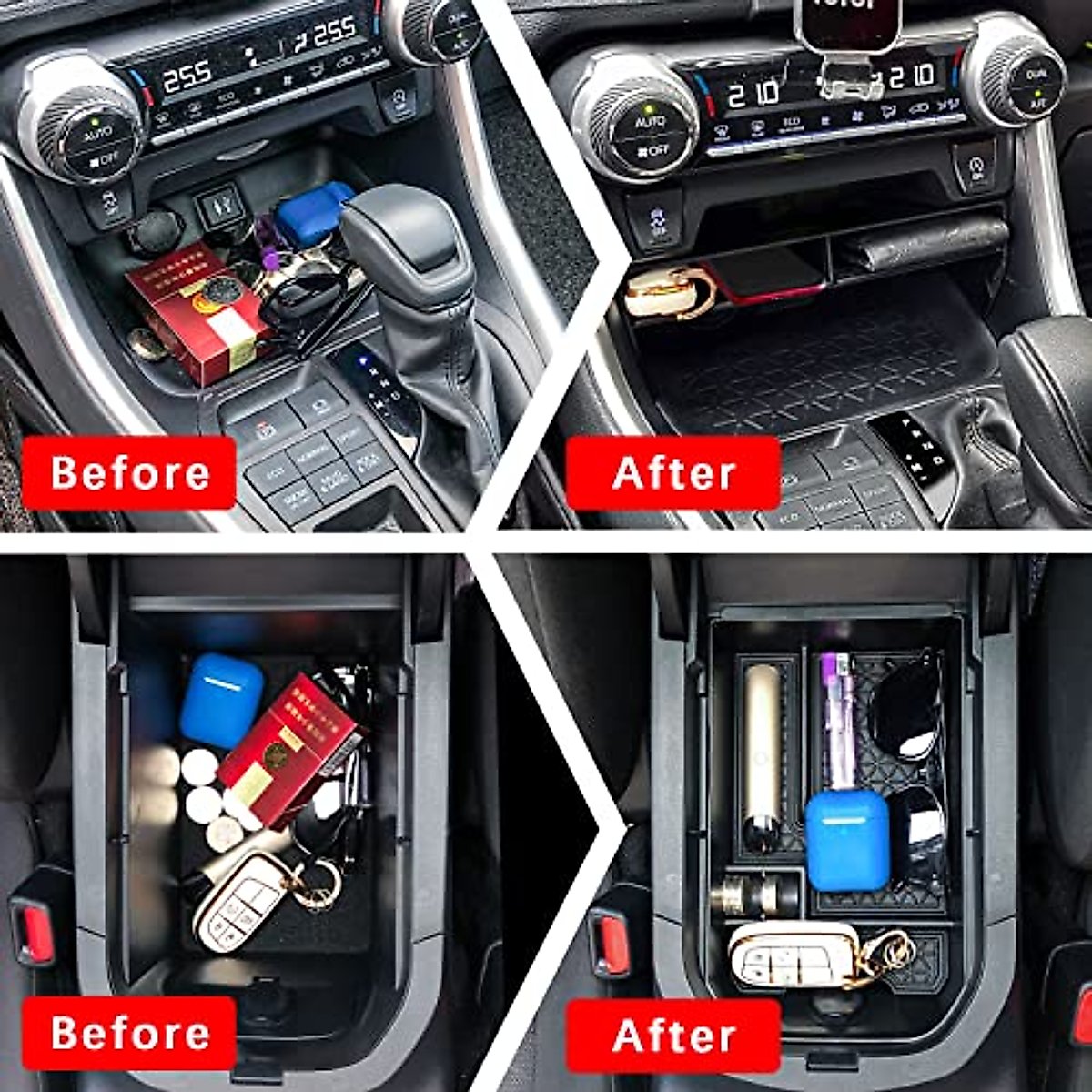 Neepiar 2PCS Center Console organizer Tray and Armrest Storage Box compatible with Toyota RAV4 2023 2022 2021 2020 2019 Insert Secondary Storage box Accessories