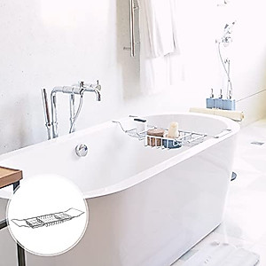 Cabilock Table and Shower Fits Most Extendable Bath Bathtub Tubs European Tray Removable Sundries Golden Phone Accessories Sponge Bathroom Counter Bathing Toys Glass Proof Spa Shelf, with