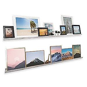Rustic State Ted Wall Mount Extra Long Narrow Picture Ledge Photo Frame Display - 72 Inch Wooden Floating Shelf for Living Room Office Kitchen Bedroom Bathroom - Burnt White