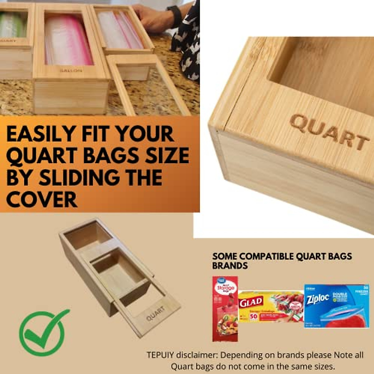 TEPUIY Ziplock Bag Storage Organizer - Multi Use Bamboo Storage Bag Organizer for Drawer - Food Storage Bag Holder Compatible with Ziplock, Ikea, Glad, Hefty (4 pieces set).