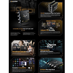 AVMATRIX VC41 4-CH 3G-SDI PCIE simultaneous Input and Capture Card PCIE GEN2×4, 2.5GB/S Transfer Bandwidth Support Portrait and Landscape Mode