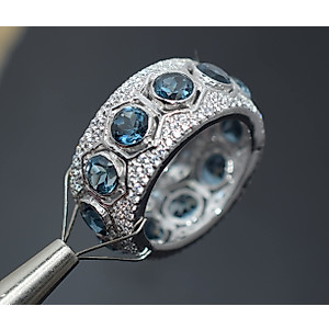 Women's Beautiful Natural Blue Topaz Gemstone Designer Ring 925 Sterling Silver Something blue, Sky blue, Wedding Band, Elegant Eternity Ring For Wedding/Marriage/Fastival/Annyversary (Size:-9)