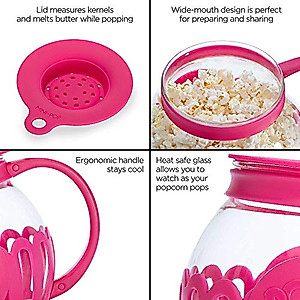 Ecolution Patented Micro-Pop Microwave Popcorn Popper with Temperature Safe Glass, 3-in-1 Lid Measures Kernels and Melts Butter, Made Without BPA, Dishwasher Safe, 3-Quart, Hot Pink