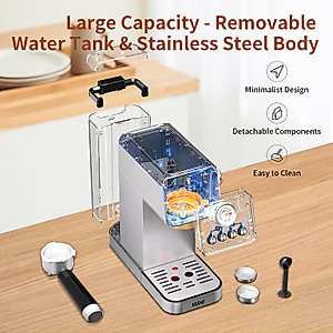 YASHE Espresso Machines, Upgraded 1350W Espresso Maker with Milk Frother Steam Wand and 37.2oz Removable Water Tank, 20 Bar Semi-Automatic Steam Espresso Coffee Maker, Cappuccino Machine for Home