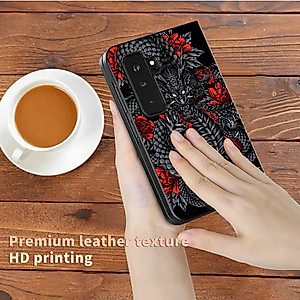 BWEGRHE Dragon Roses Designed for Microsoft Surface Duo 2 Case, Full Cover Ultra Thin PU Leather Back Hard PC Phone Case for Microsoft Surface Duo 2 2nd 2021