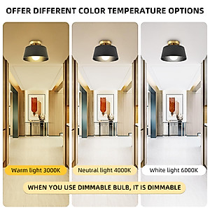 CANMEIJIA Industrial Ceiling Light Fixture with Black Shade, Modern Flush Mount Ceiling Lighting for Bedroom Hallway Kitchen Dining Room, Farmhouse Ceiling Lamp with E26 Base, Bulb Not Included