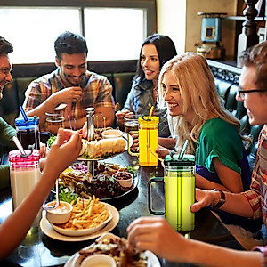 Rtteri 6 Sets Square Glass Cups with Lids and Straws Coffee Cups with Handle Drinking Glasses Wide Mouth Multi Colored Glass Tumbler with Handle for Home Employee Coworkers (13 oz, Small)